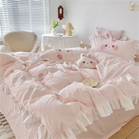 Cartoon Cute Rabbit Grumble Cotton Four Piece Bed Set Cute Bedroom
