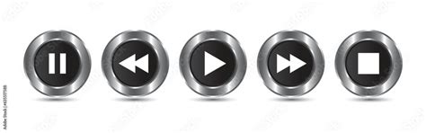 Play Pause Next Previous And Stop Button Set Multimedia Player Icon