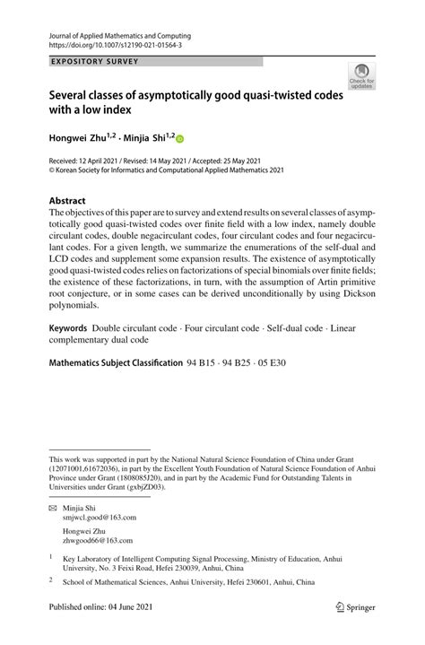 Pdf Several Classes Of Asymptotically Good Quasi Twisted Codes With A