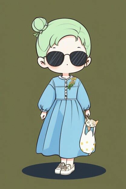 Cartoon Chibi Girl Wearing Sunglasses Very Handsome Cool Cute Kawaii