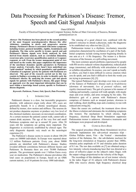 Pdf Data Processing For Parkinsons Disease Tremor Speech And Gait Signal Analysis