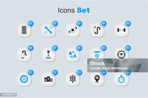 레이싱 헬멧 기어 시프터 렌치 스패너 자동차용 알로이 휠 스톱워치 스티어링 자동차 타이어 및 아이콘을 설정합니다 벡터 계시기에