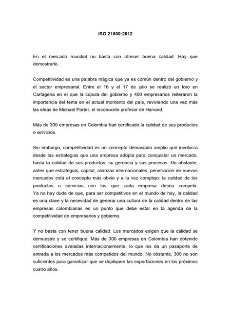 Iso 21500 Pdf Gestión De Proyectos Calidad Comercial
