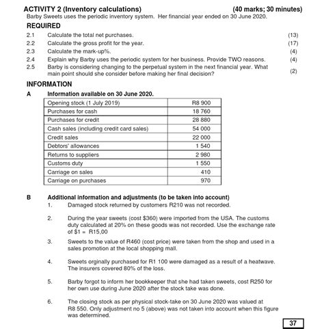 Activity Inventory Calculations Marks Studyx