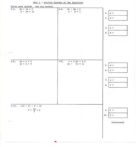 Solved Part I Solving Systems Of TWO Equations Solve Each Chegg Com