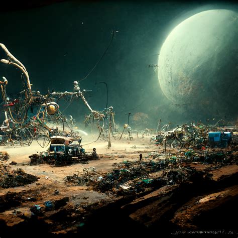 Robot Junkyard At Night By Darkimagination Art On Deviantart