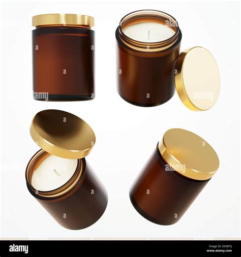 Different Views Of Aromatic Candle In Glass Jar With Cotton Wick And