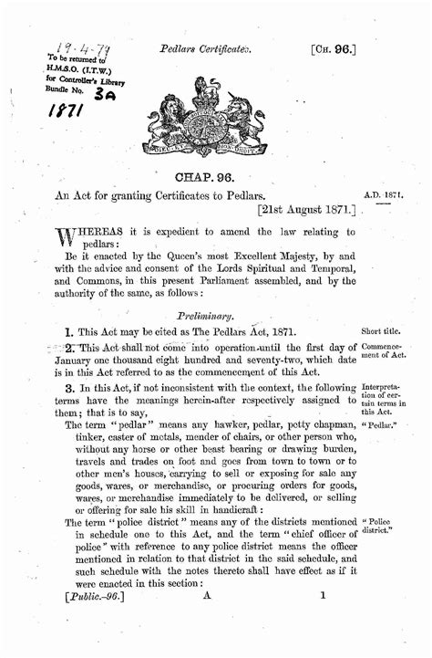 Pedlars Act 1881 Wiego