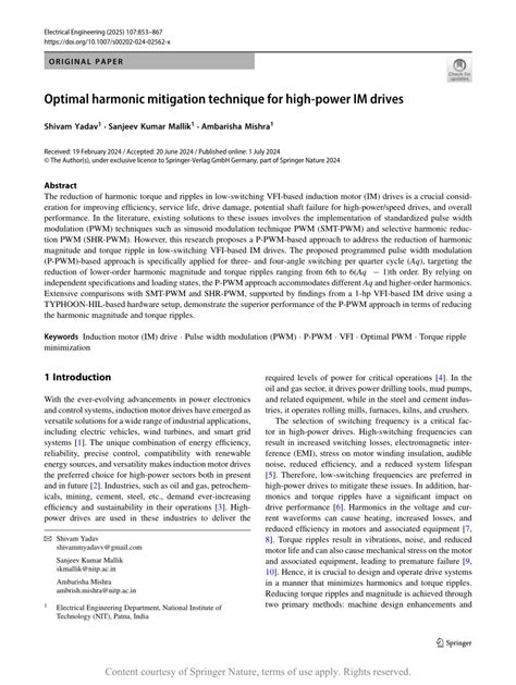 Optimal Harmonic Mitigation Technique For High Power IM Drives Request PDF
