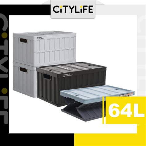 Citylife 64l Collapsible Storage Box Crate With Lid Folding Storage Bo