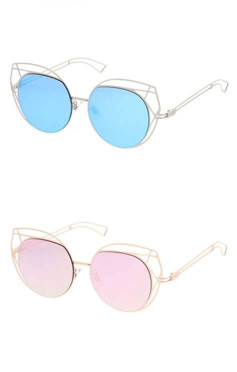 Womens Oversize Round Laser Cut Revo Lens Cat Eye Wholesale Sunglasses