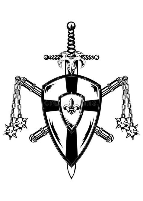 Armour Gloves Of The Knight Shield And The Sword Of The Crusader Stock