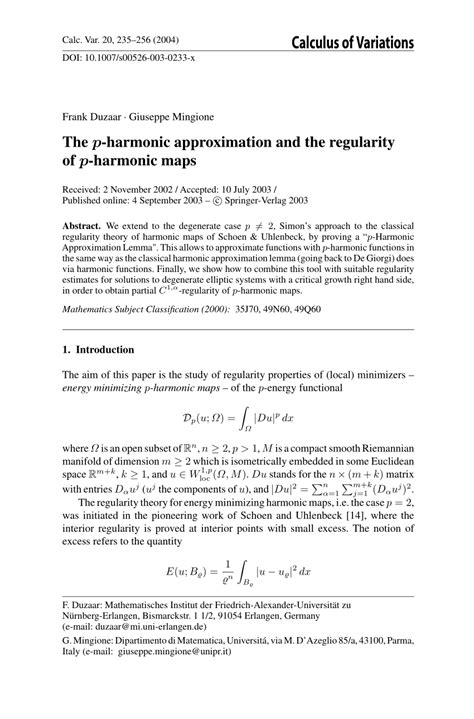 PDF The P Harmonic Approximation And The Regularity Of P Harmonic Maps