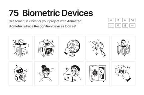Animated Biometric Recognition Icons On Yellow Images Creative Store