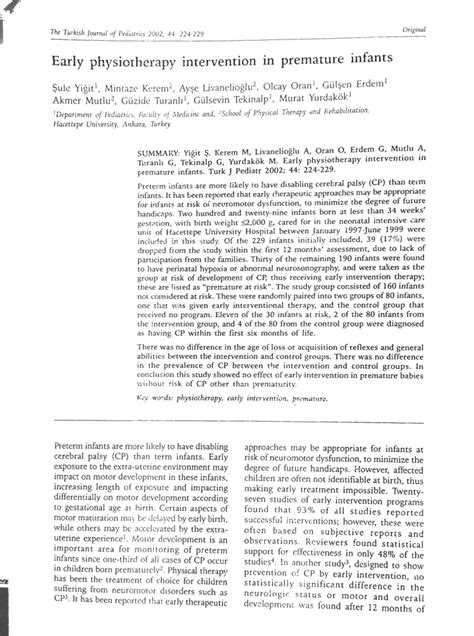 Pdf Early Physiotherapy Intervention In Premature Infants