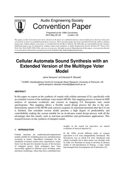 Pdf Cellular Automata Sound Synthesis With An Extended Version Of The