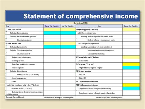 Excel Of Statement Of Comprehensive Income Xls Wps Free Templates