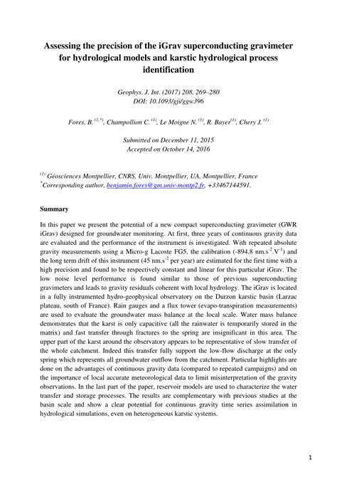 Pdf Assessing The Precision Of The Igrav Superconducting Gravimeter For Hydrological Models