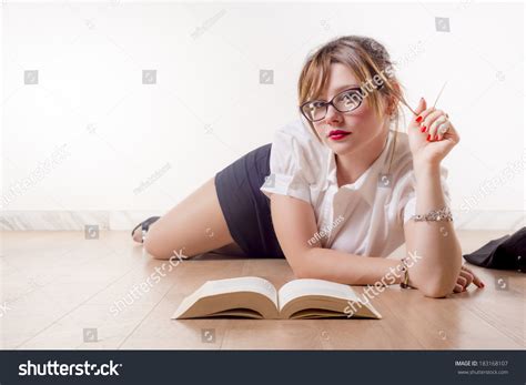 Sexy College Girl Reading Book On Stock Photo Shutterstock