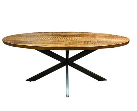 Eettafel Mangohout Ovaal Met Zwarte Matrixpoot Van Metaal 160 T M 240
