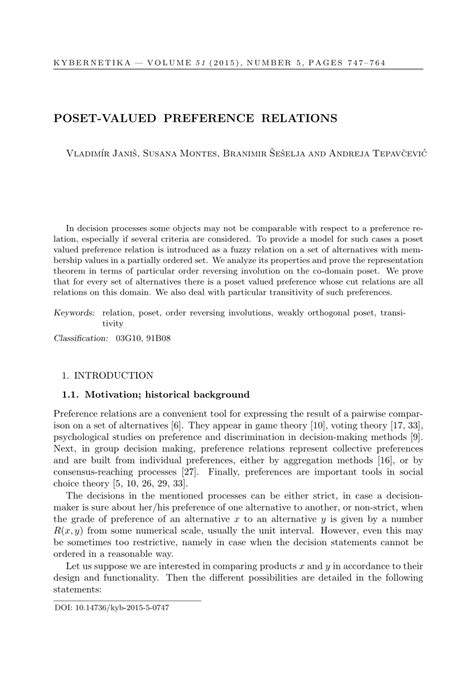 Pdf Poset Valued Preference Relations
