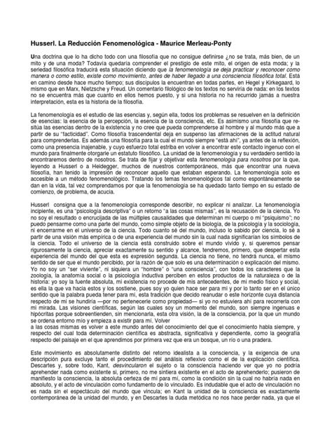 Merleau Ponty Husserl La Reduccion Fenomenologica Pdf Pdf Yo