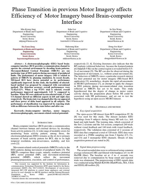 1 Phase Transition In Previous Motor Imagery Affects Efficiency Of Motor Imagery Based Brain