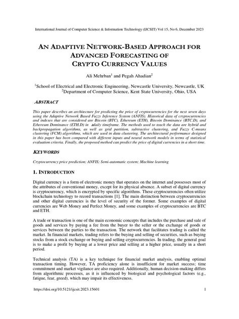 An Adaptive Network Based Approach For Advanced Forecasting Of Cryptocurrency Values Pdf