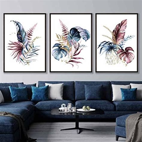 Artze Wall Art Tropical Leaves Wall Art Prints 3 Piece Set 40 Cm Width