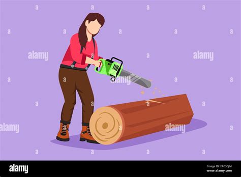 Graphic Flat Design Drawing Of Wood Industry Worker With Chainsaw