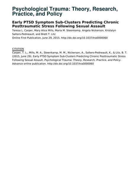 Pdf Early Ptsd Symptom Sub Clusters Predicting Chronic Posttraumatic