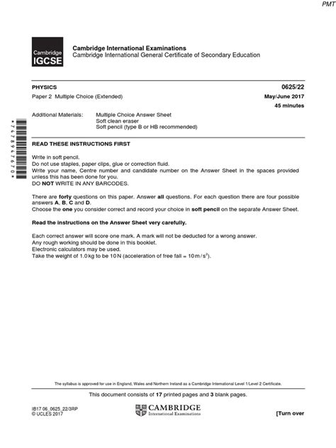June 2017 V2 Qp Paper 2 Cie Physics Igcse Pdf