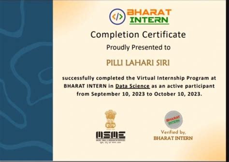 Internship Datascience Machinelearning Bharatintern Learningjourney Techcommunity Pilli