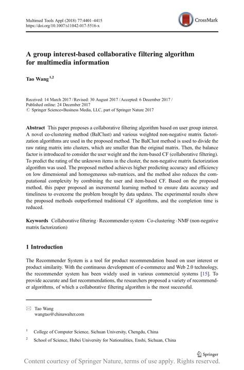 A Group Interest Based Collaborative Filtering Algorithm For Multimedia