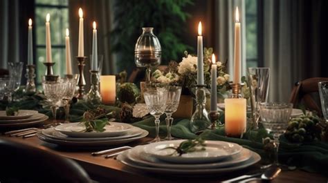 Romantic Candlelit Dinner Table Premium Ai Generated Image