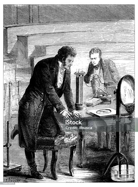 과학적 발견 전기 및 자기 그림 골동품 기독교 외르스테드 실험 19세기에 대한 스톡 벡터 아트 및 기타 이미지 19세기