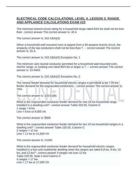 Electrical Code Calculations Level Ii Lesson 3 Range And Appliance Calculations Exam 23