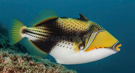 Colorful Picasso Triggerfish Swimming Underwater Near Coral Reef Stock