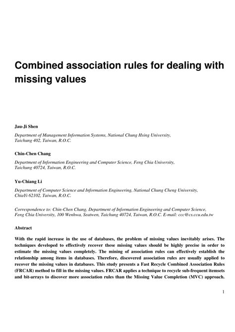 PDF Combined Association Rules For Dealing With Missing Values