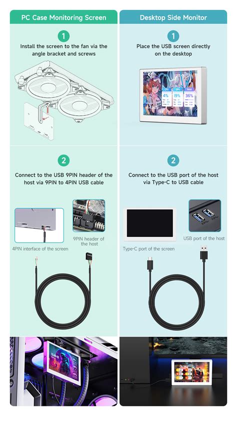 5inch Usb Monitor Pc Case Secondary Screen Rgb Ambient Ips 800×480