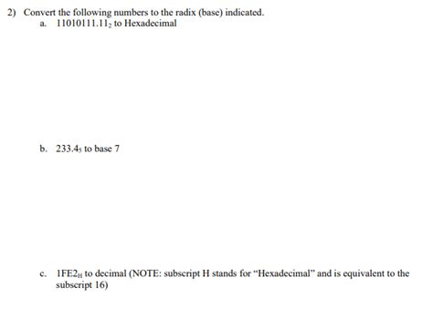solved 2 convert the following numbers to the radix base