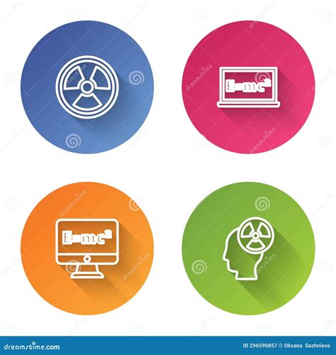 Set Line Radioactive Equation Solution And Head And Radiation Symbol Color Circle Button