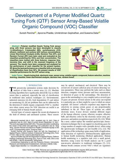 development of a polymer modified quartz tuning fork qtf sensor array