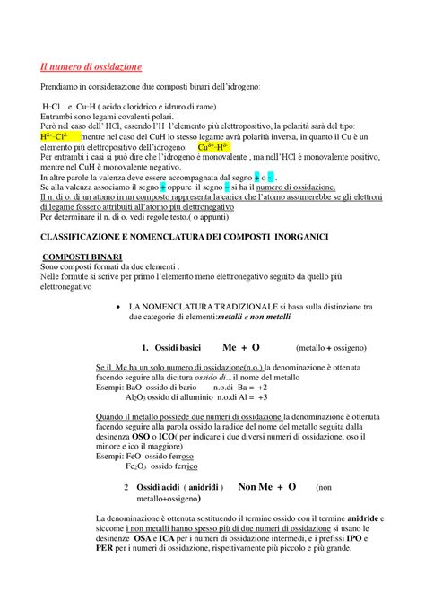 Classificazione E Nomenclatura Dei Composti Inorganici Docsity