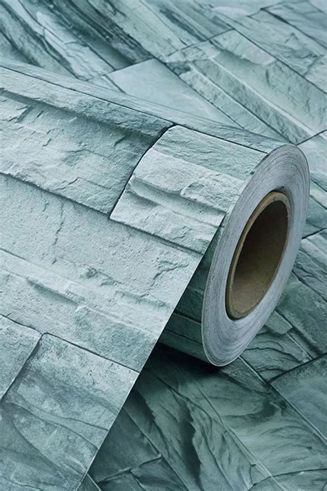 Markafox Mavi Tuğla Taş Desenli Kendinden Yapışkanlı 3d Duvar Raf Kapı