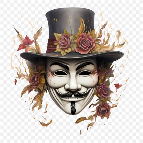 Guy Fawkes Day Guy Fawkes Mask With Top Hat And Roses Png