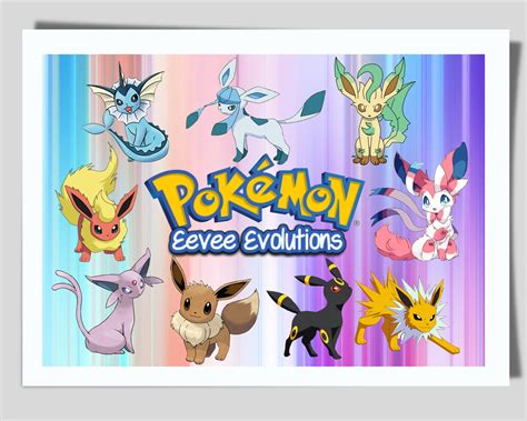 Eevee Evolution Poster Pokemon Poster Wall Art Digital Poster