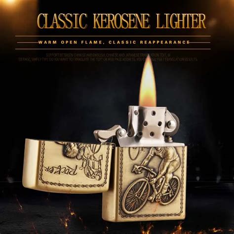 6229c A Metal Vintage Kerosene Oil Lighter With Bronze Relief Rocker