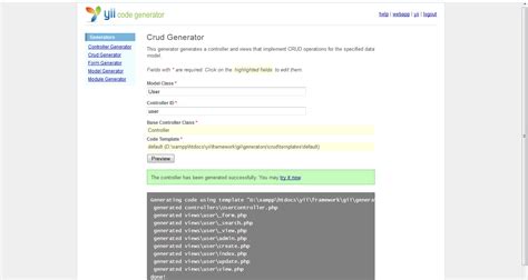How To Use Crud Generator Gii Tool Yii Code Generator