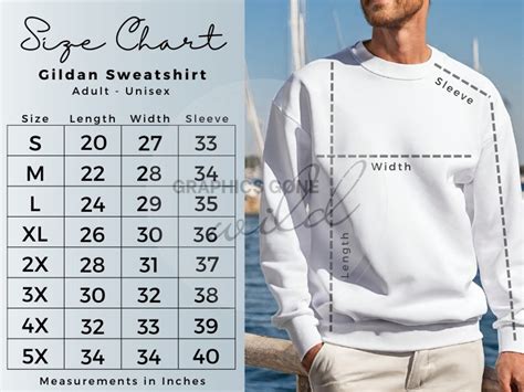Mens Size Chart Mockup Gildan Sweatshirt 18000 Digital Download